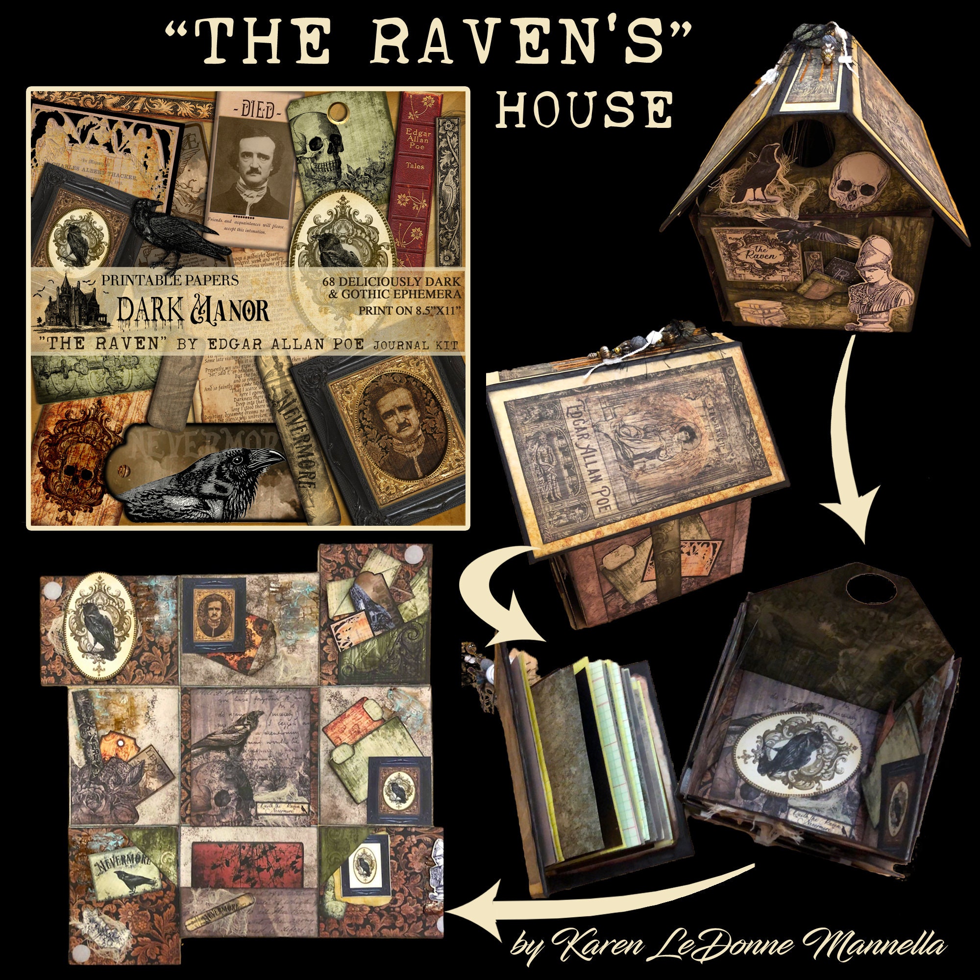 HUGE "the Raven" by Edgar Allan Poe Journal Kit - Digital Junk Journal ...