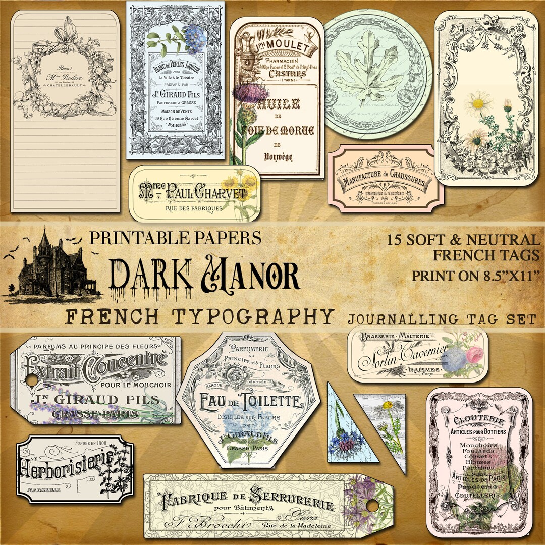 French Typography Tags - DIGITAL JOURNALING - Printable - Instant ...