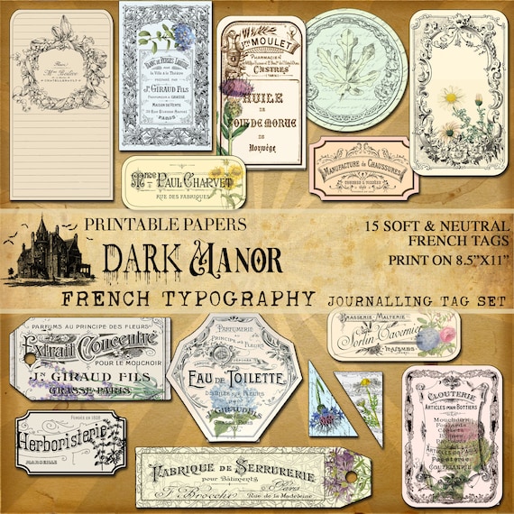 French Typography Tags - DIGITAL JOURNALING - Printable - Instant ...