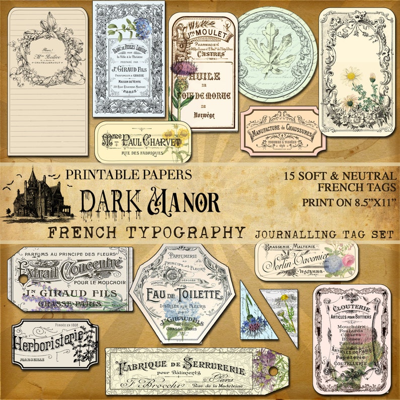 French Typography Tags - DIGITAL JOURNALING - Printable - Instant ...