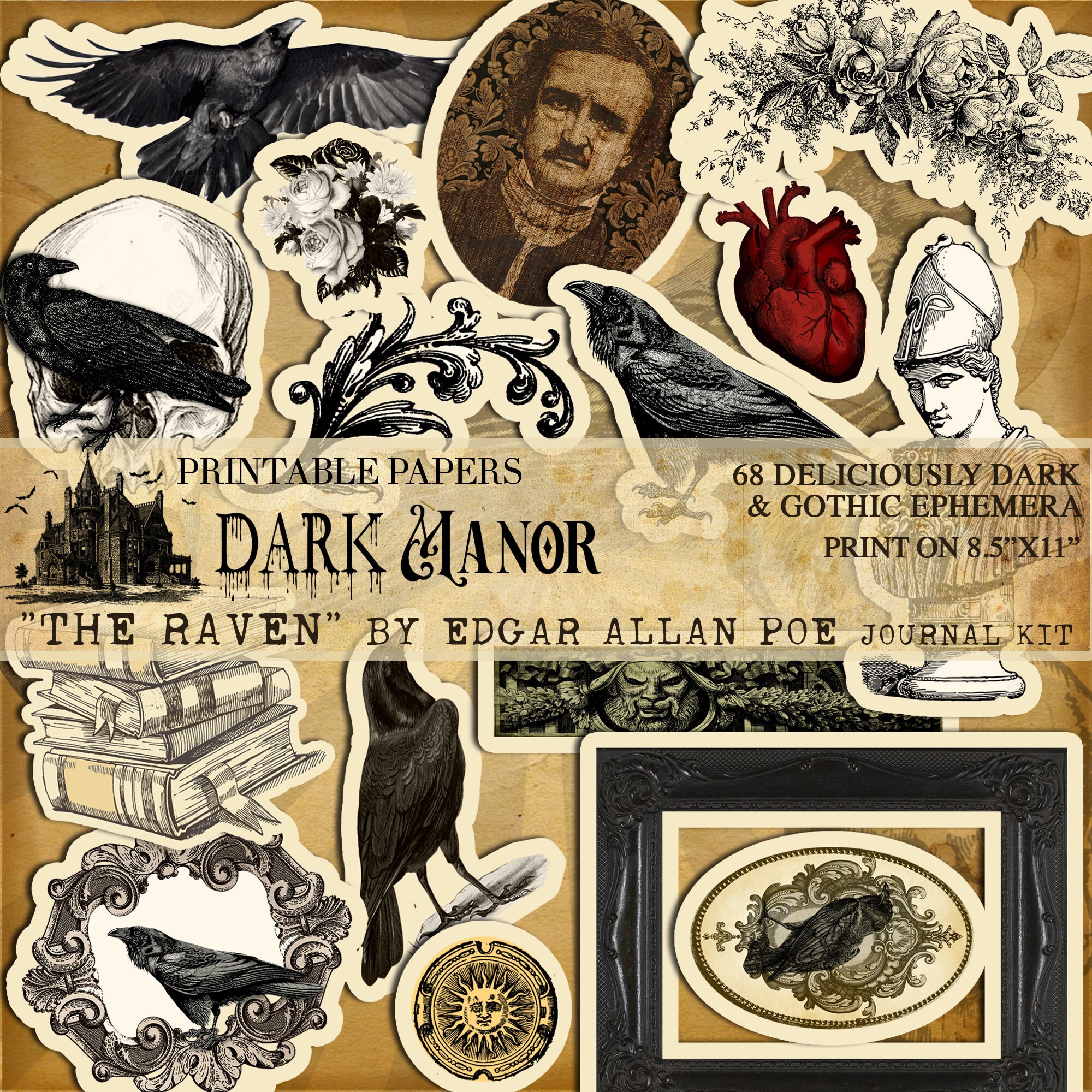 HUGE "the Raven" by Edgar Allan Poe Journal Kit - Digital Junk Journal ...
