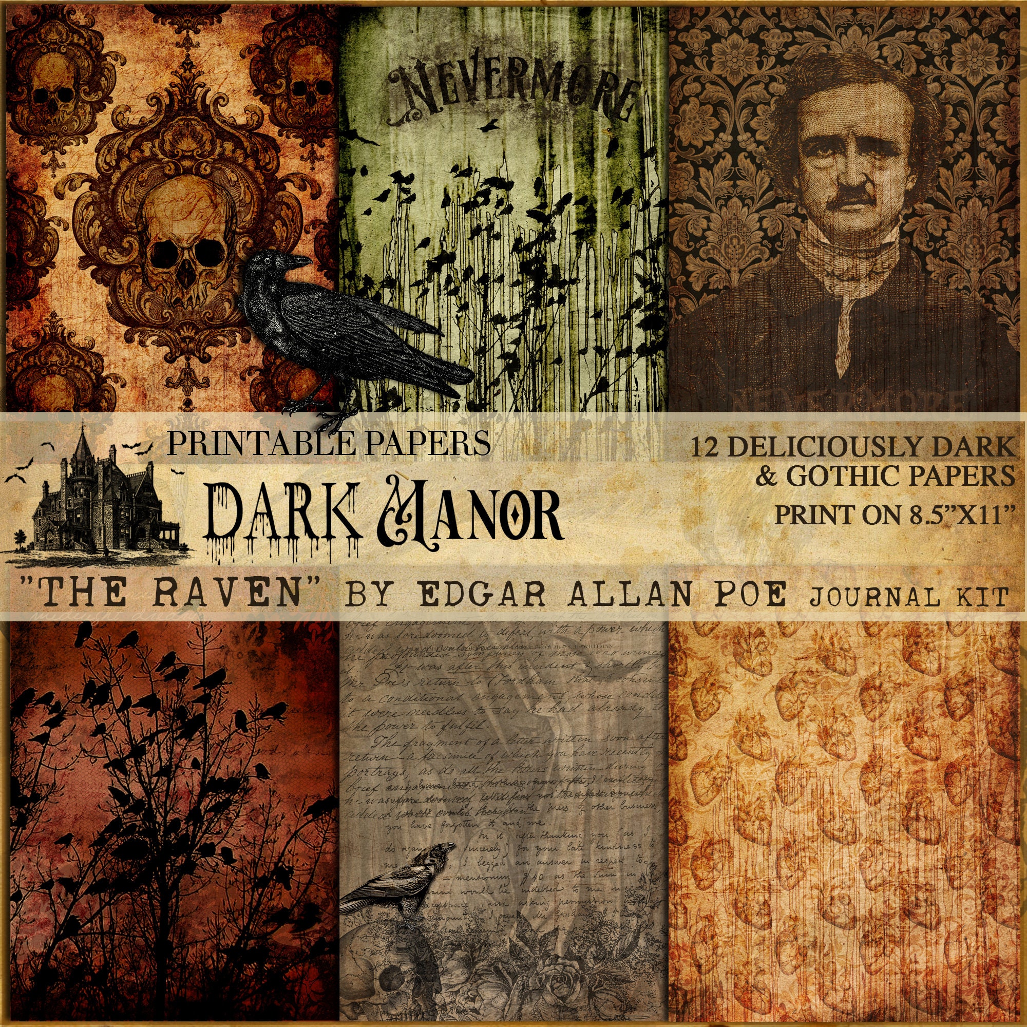 HUGE "the Raven" by Edgar Allan Poe Journal Kit - Digital Junk Journal ...