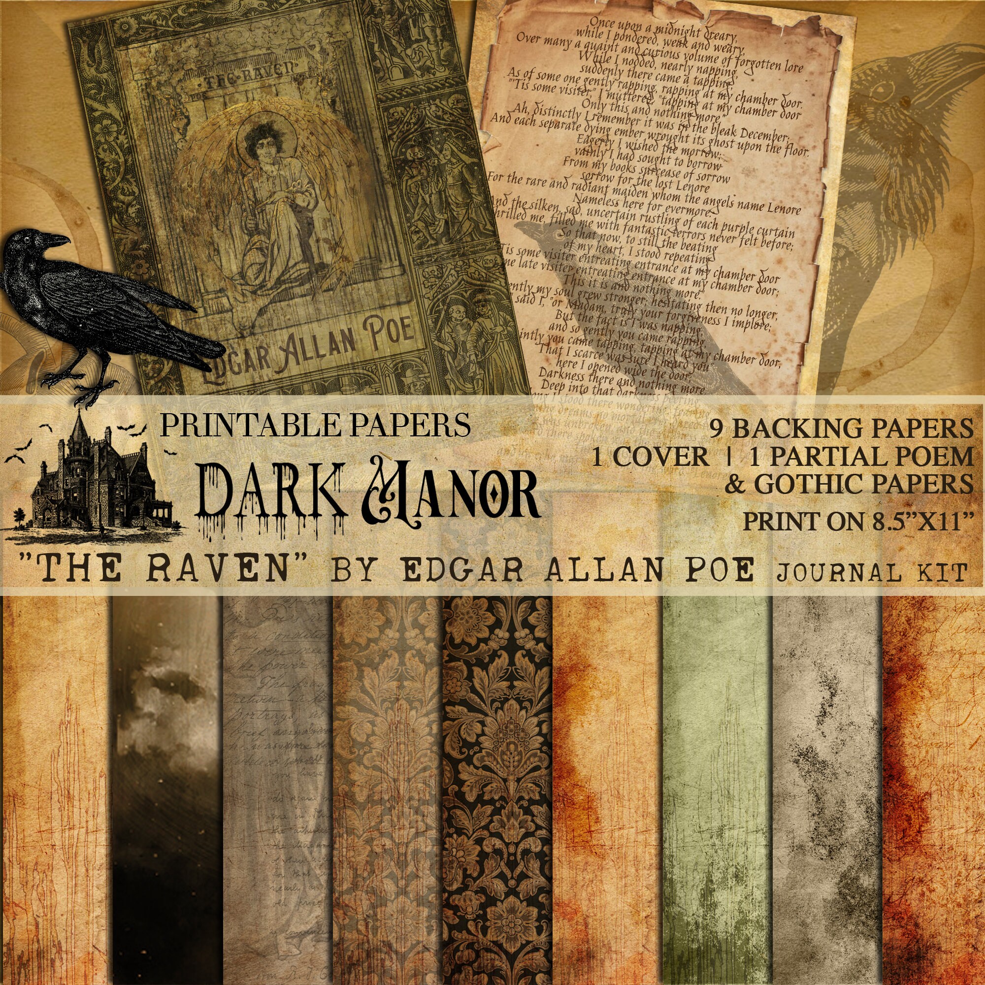 HUGE "the Raven" by Edgar Allan Poe Journal Kit - Digital Junk Journal ...