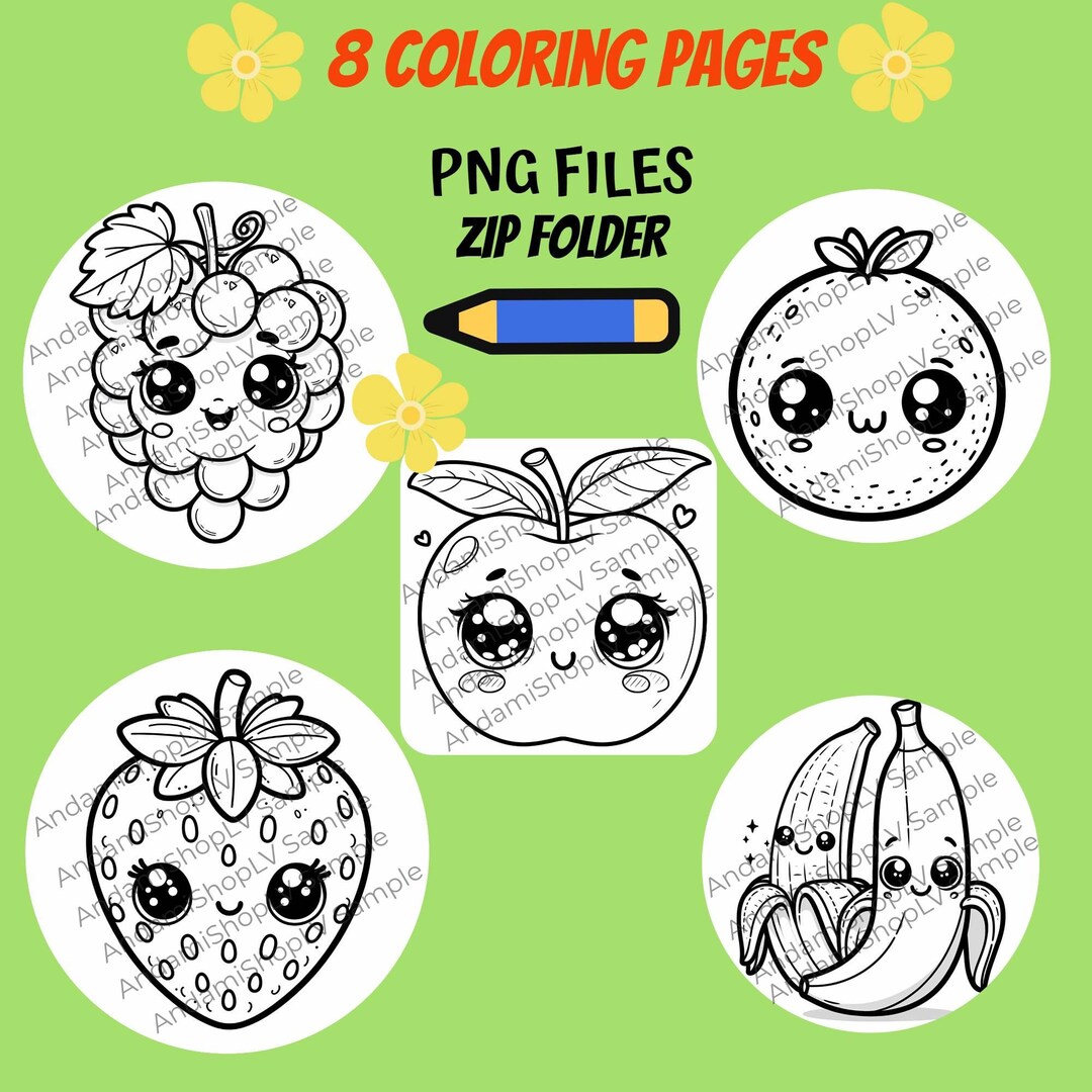 Fruit Coloring Pages for Kids, Printable Digital Download, 8 Pages ...