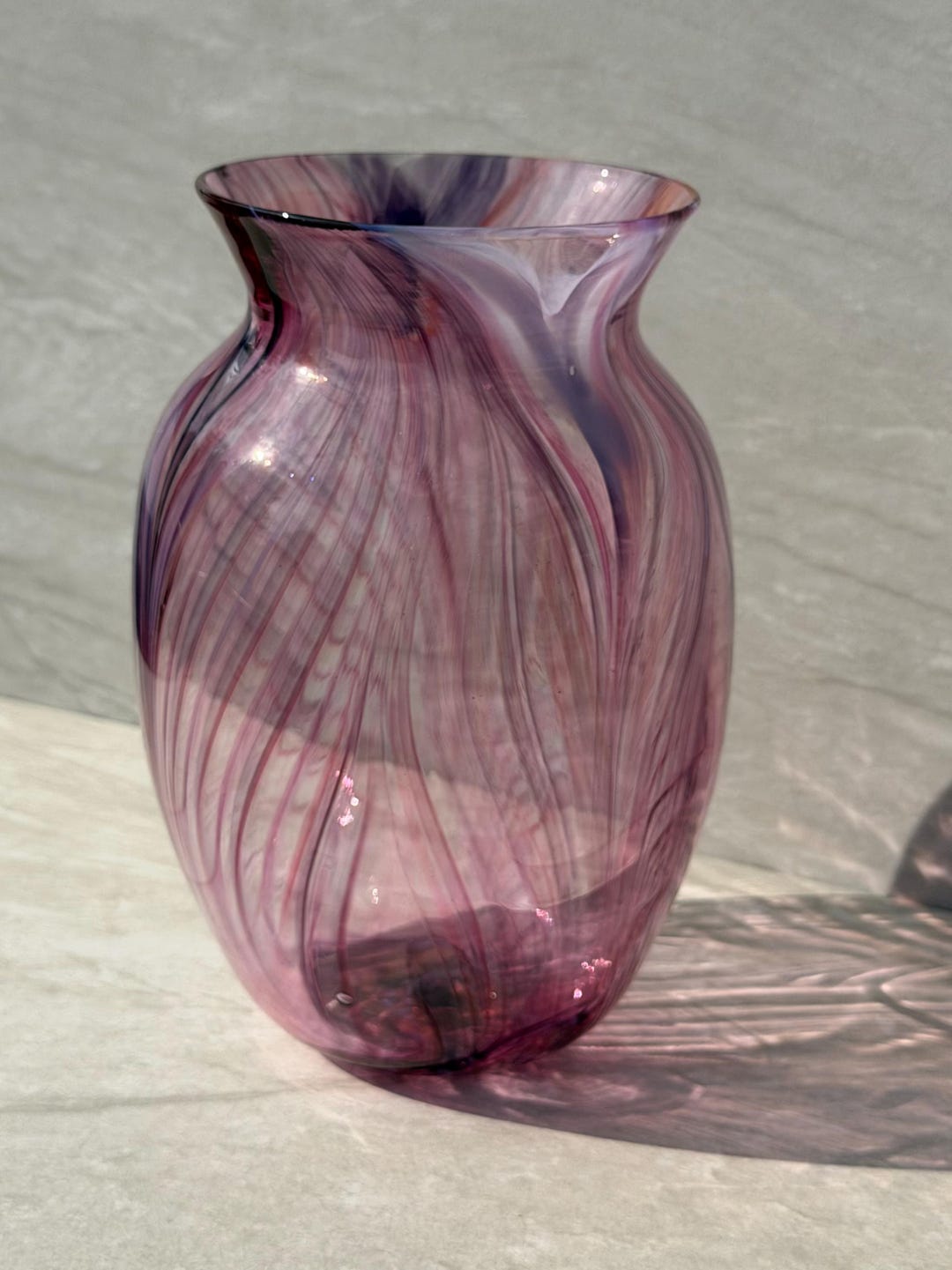 Handblown Feathered Glass Vase – One of a Kind Functional Art – Pink ...