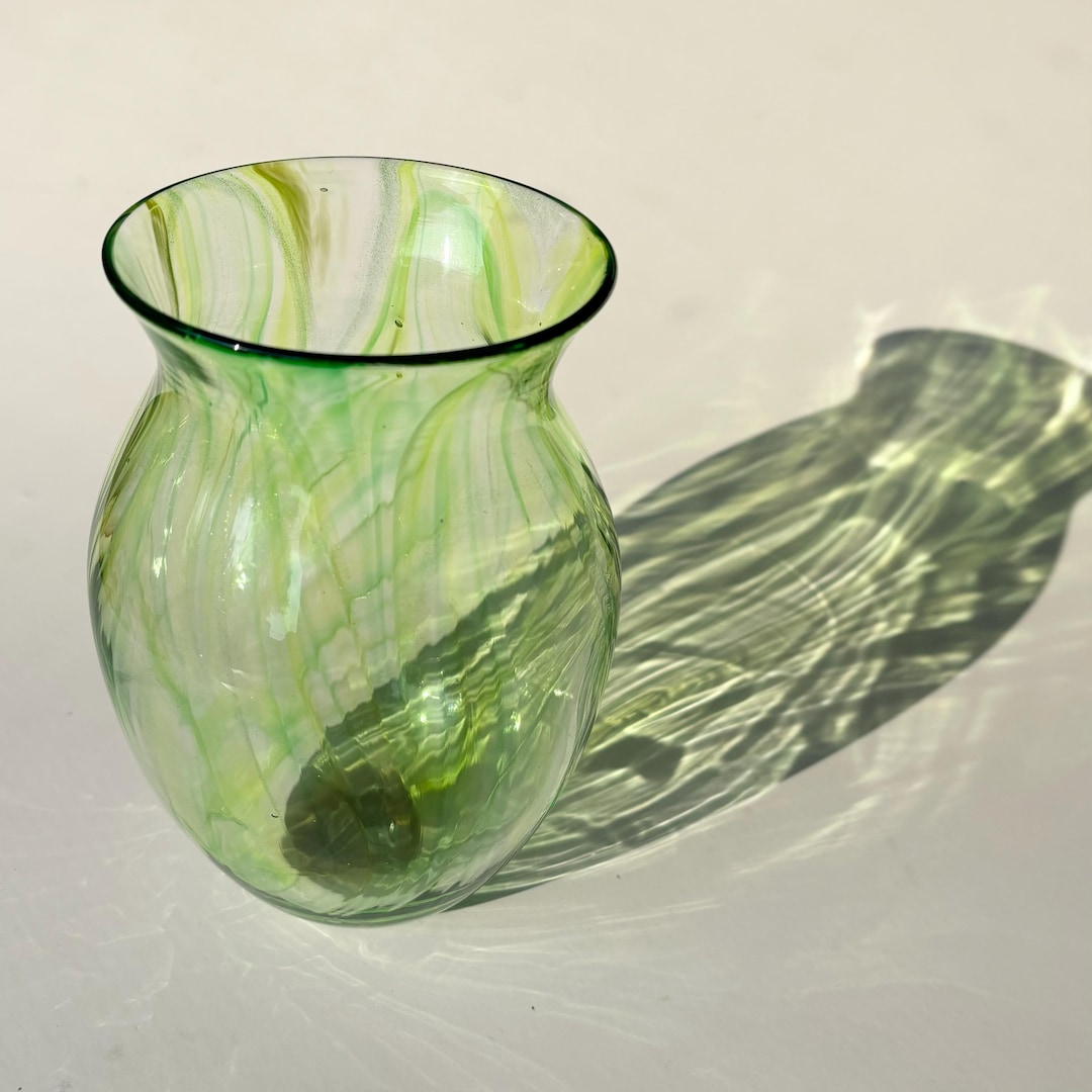 Handblown Feathered Glass Vase: Lemon Lime & Aventurine Green Art Glass ...
