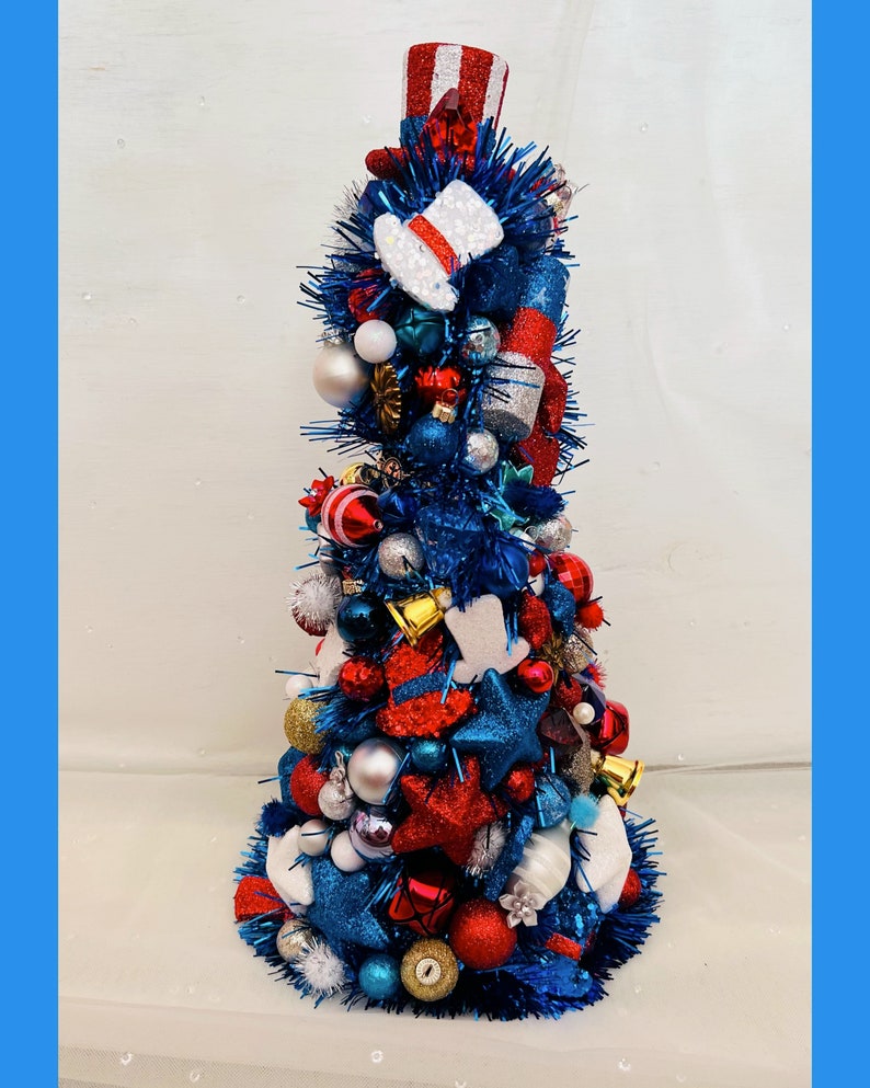 Sparkling Large Tall 16 Red White & Blue Tree Topper Centerpiece ...
