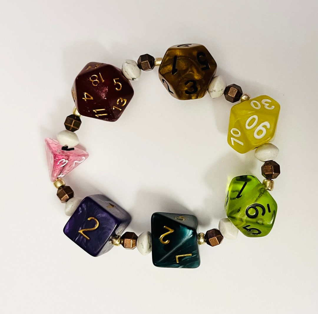 DND Die Bracelet #3 With Stone and Bronze Beads - Etsy