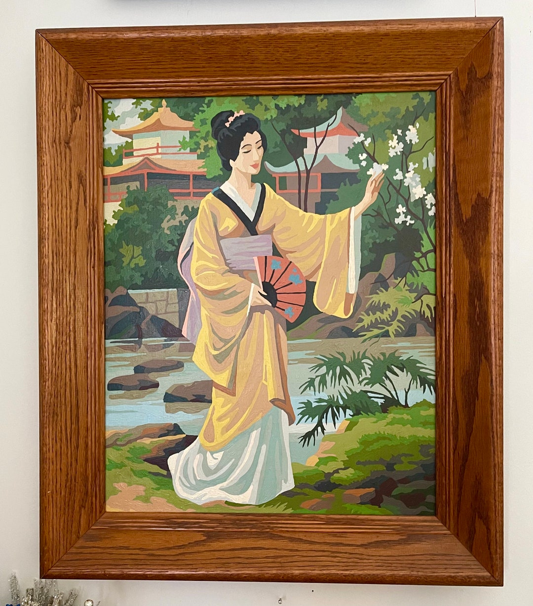 Beautiful Vintage Japanese Paint by Numbers in Solid Oak Frame FREE ...