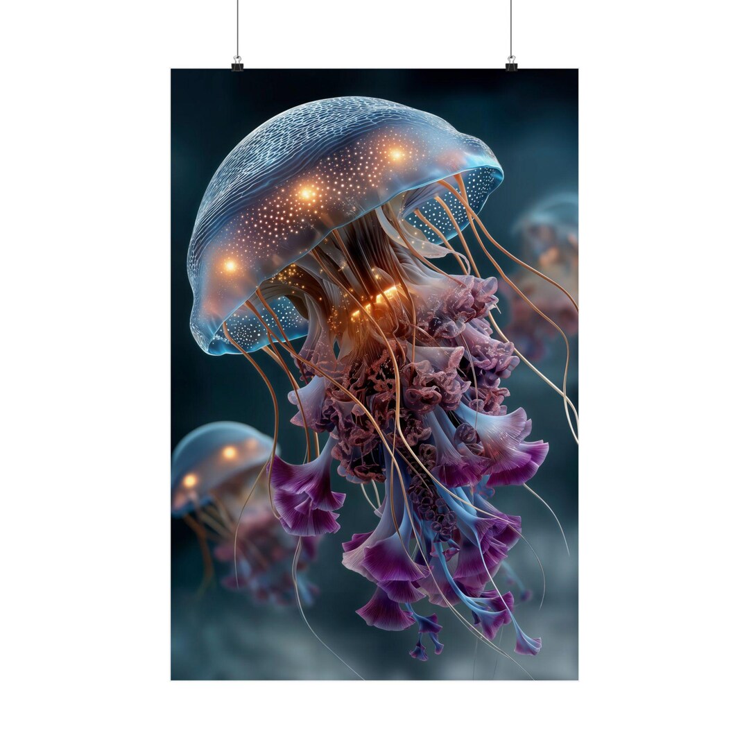 Vertical Jellyfish Poster, Ocean Art Print, Underwater Sea Creature ...