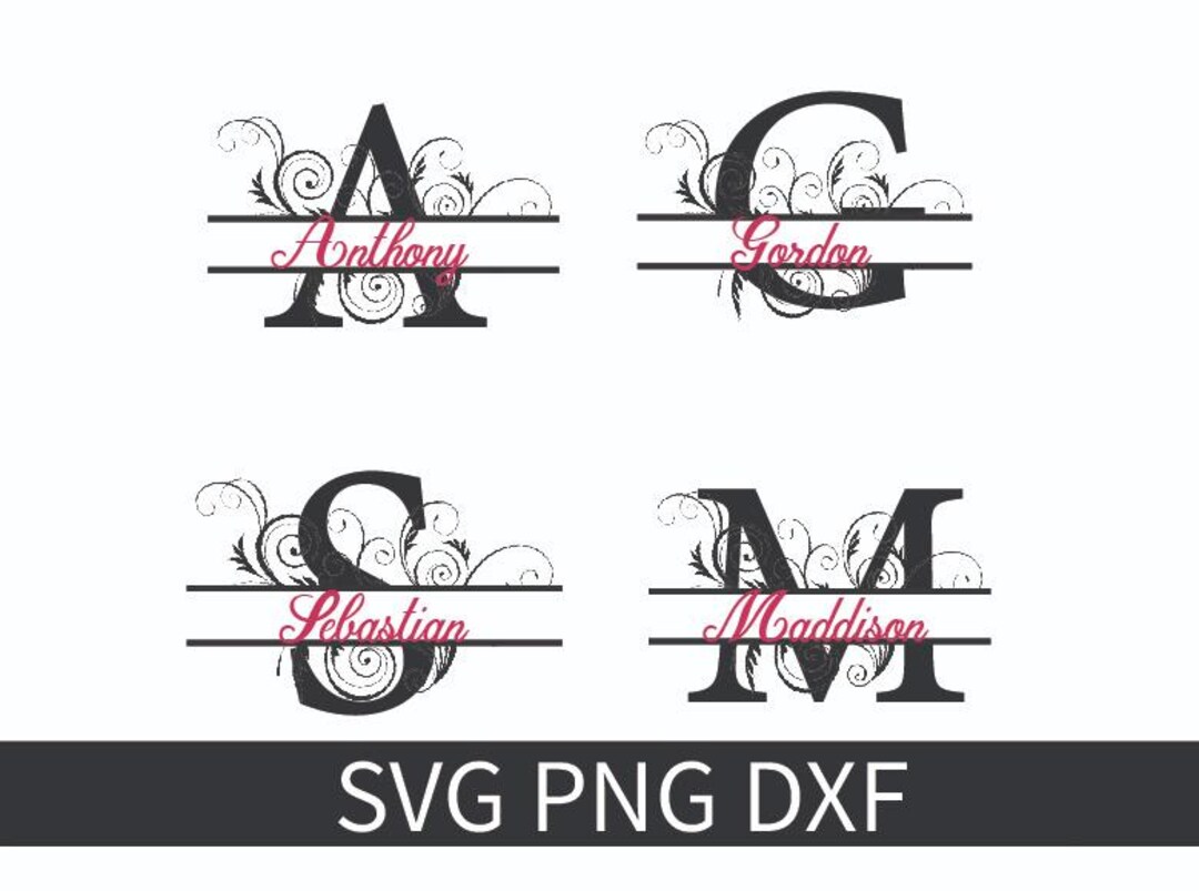 Split Monogram SVG, Alphabet Split Letter Frame, PNG DXF Files for ...
