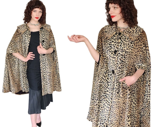 Vintage 60s Animal Print Cape Leopard Faux Fur Cloak Poncho Swing Style Coat - Etsy