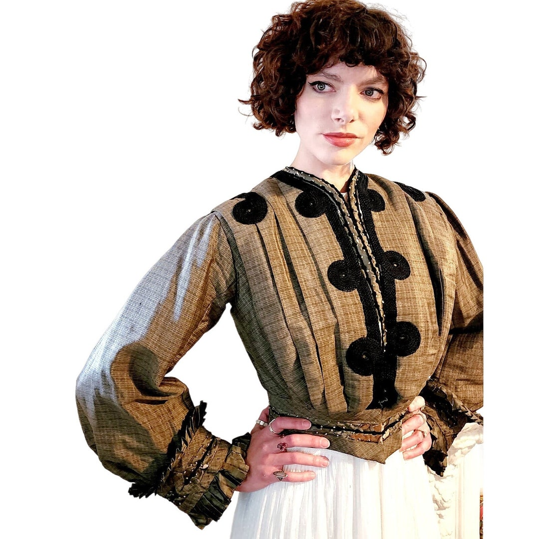 Antique Ladies Jacket Edwardian 1900s 1910s Gray Silk Black Coiled Trim ...