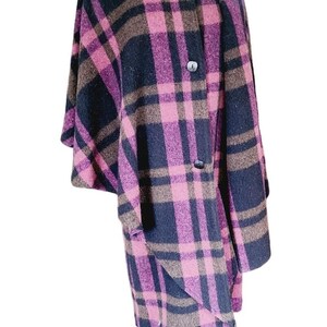 90s Purple Wool Plaid Poncho Cloak Coat W/scarf - Etsy