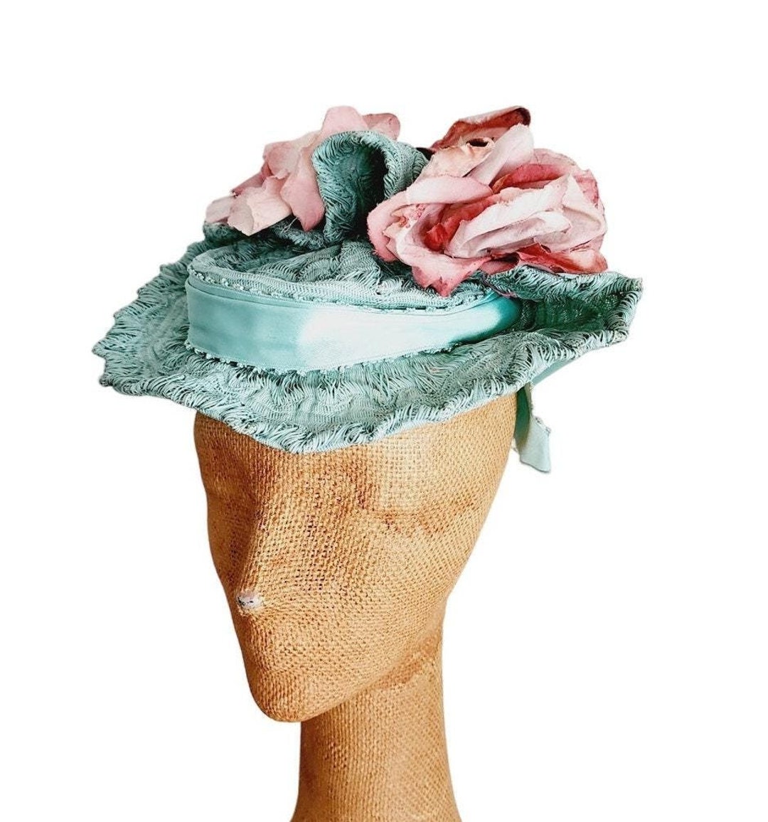 Vintage 30s Milgrim Hat Blue Straw Pink Flowers - Etsy
