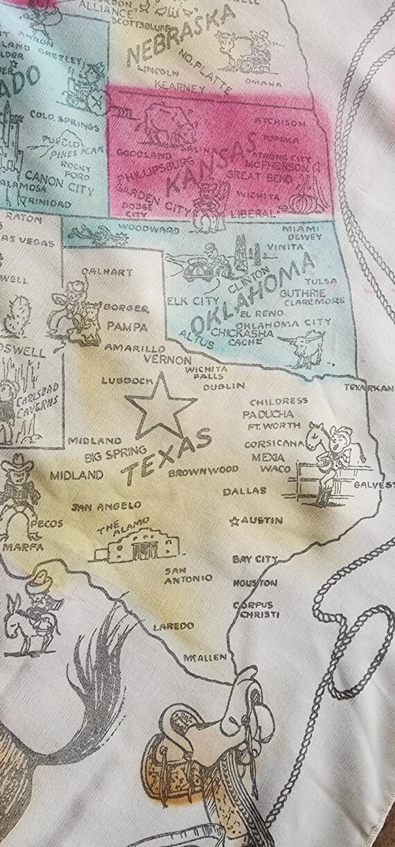 Vintage Cowboy Souvenir Scarf Map of Western United S… - Gem