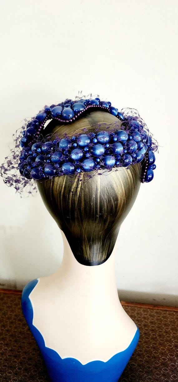 Vintage 50s Bes-Ben Hat Blue Moonstone Fascinator w/V… - Gem