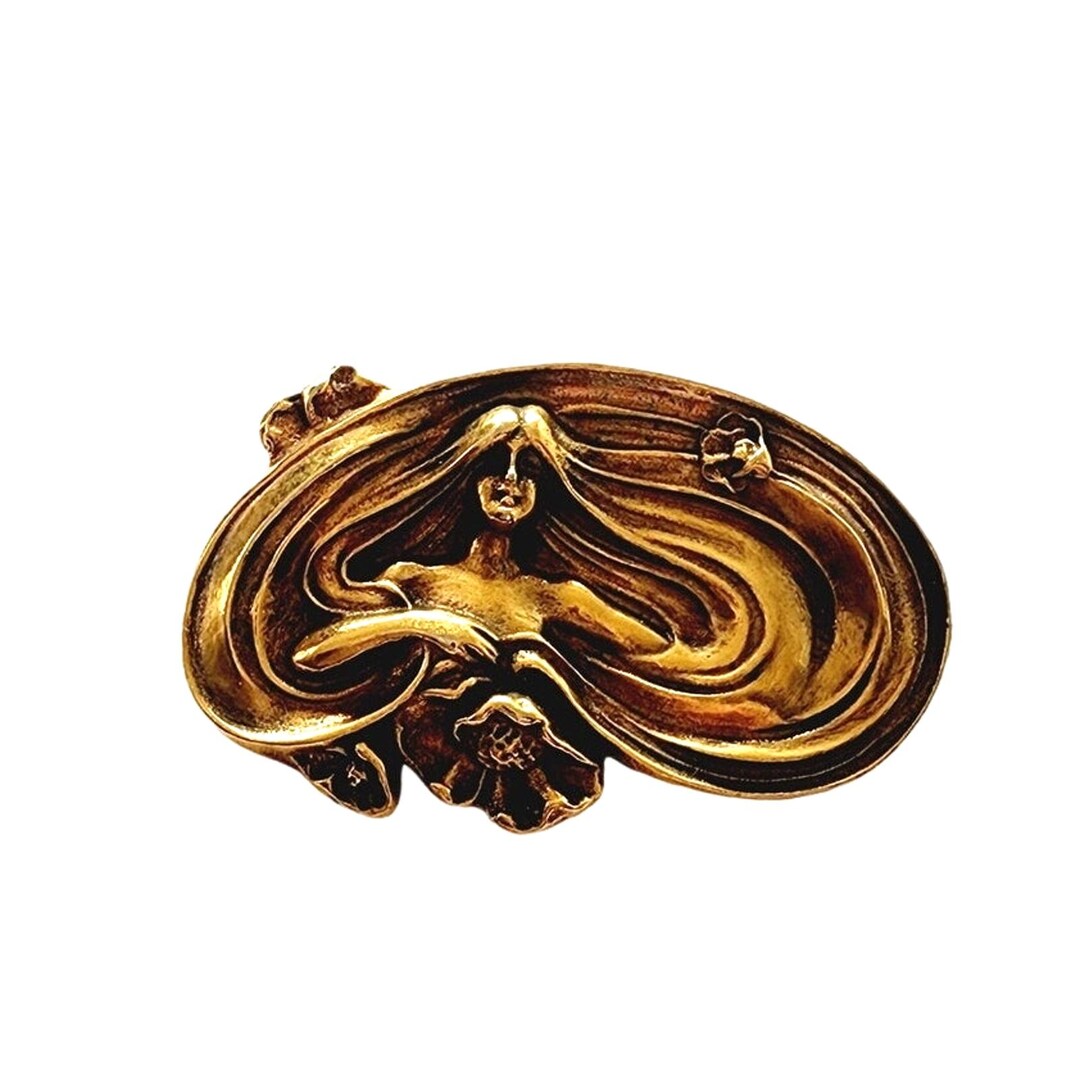 Vintage Mucha Style Brooch Pin Art Noueau Goldtone MMA - Etsy