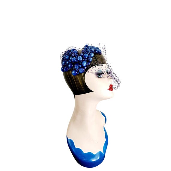 Vintage 50s Bes-Ben Hat Blue Moonstone Fascinator w/V… - Gem