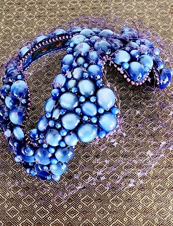 Vintage 50s Bes-Ben Hat Blue Moonstone Fascinator w/V… - Gem