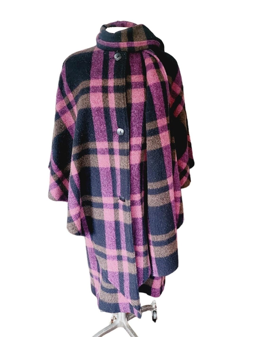 Vintage 90s Purple Wool Plaid Poncho Cloak Coat W/scarf - Etsy