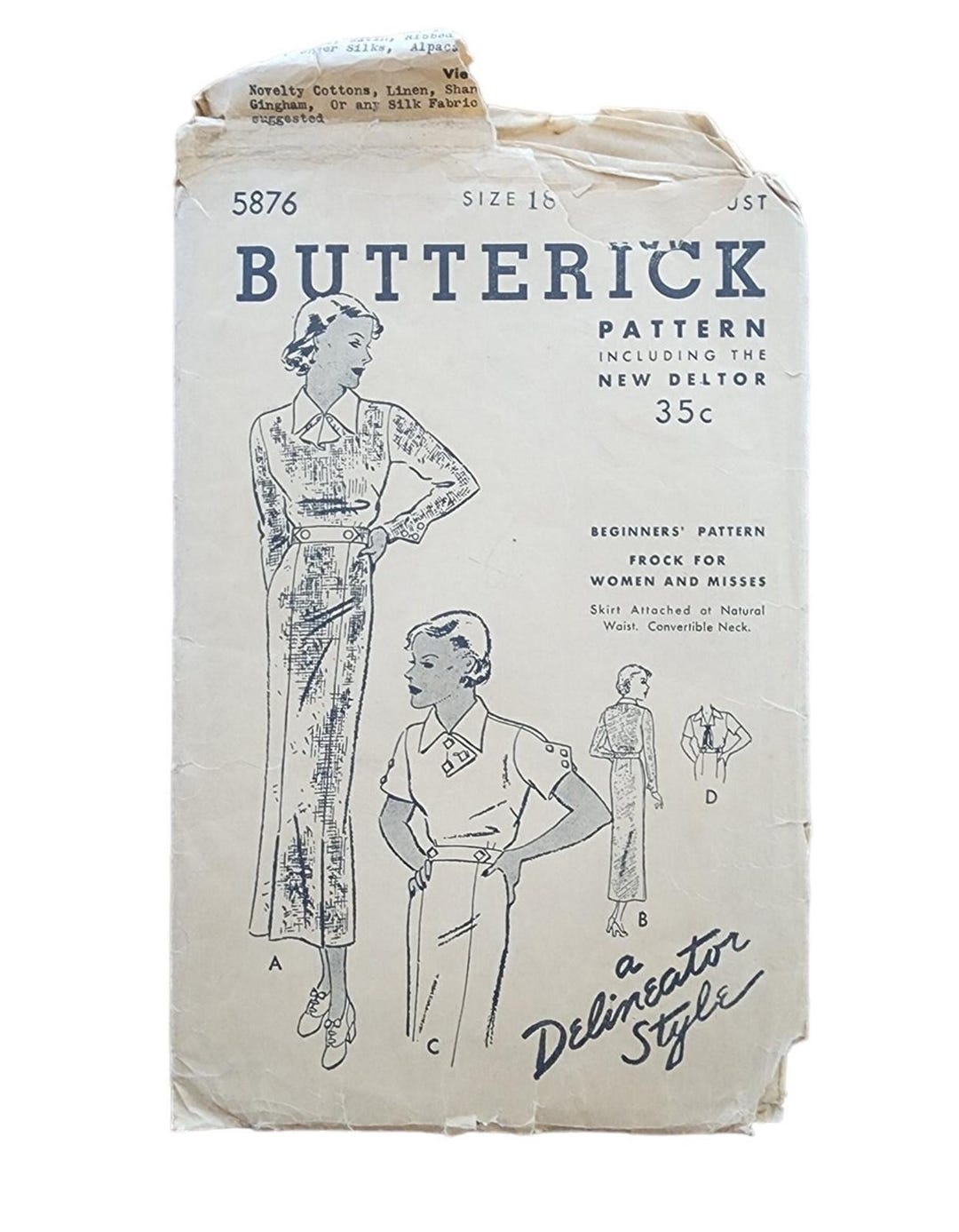Vintage 1930s ORIGINAL Dress Sewing Pattern: Belted Day Dress Frock ...