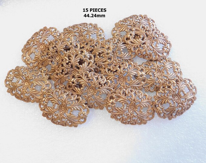 Vintage Brass Filigree Stampings - Art Deco Findings, 15 Piece Lot (44 ...