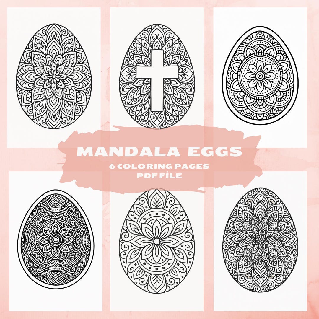 6 Mandala Eggs Coloring Book, Printable Coloring Pages, Happy Easter ...