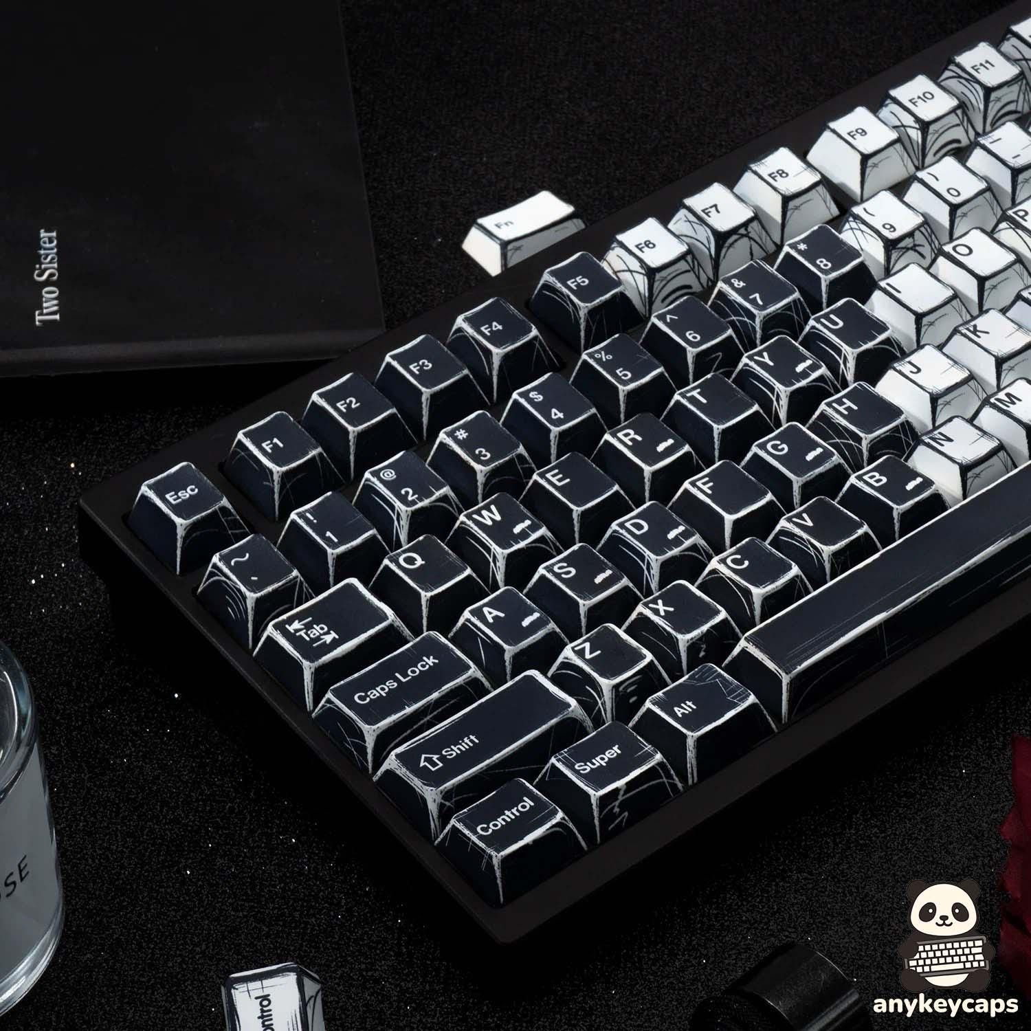 Split Comic Keycap Set – 136 Key PBT Keycaps, Black & White Dual-tone ...