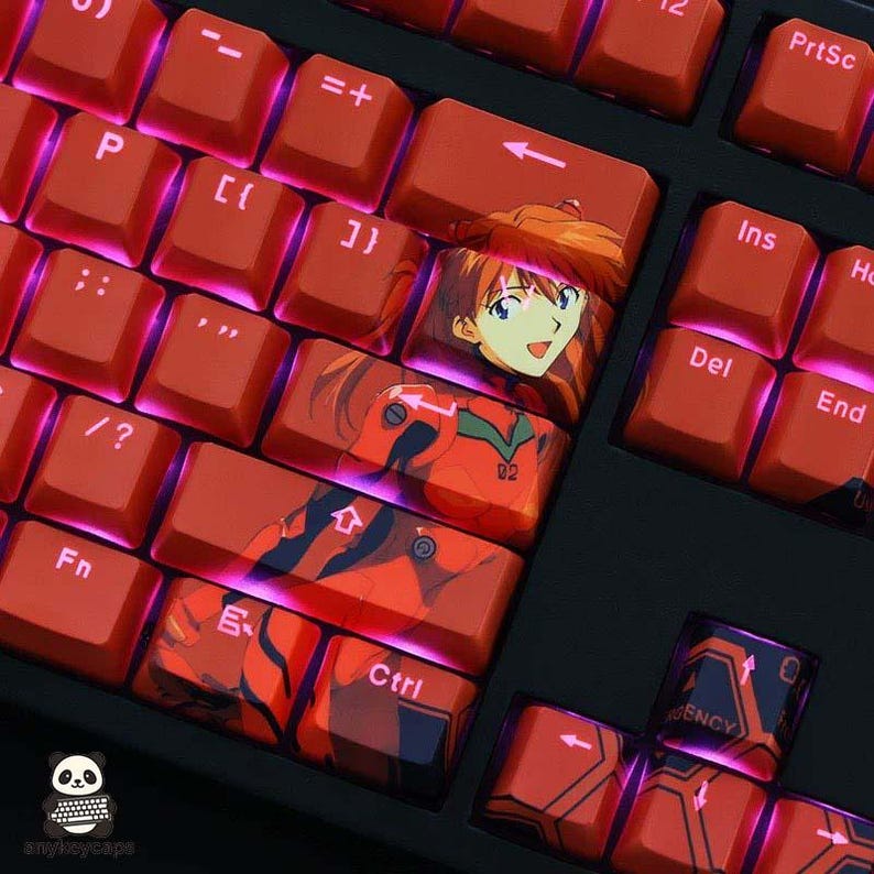 Evangelion Asuka Keycaps | 108-key Anime Keycap Set | Red PBT ...