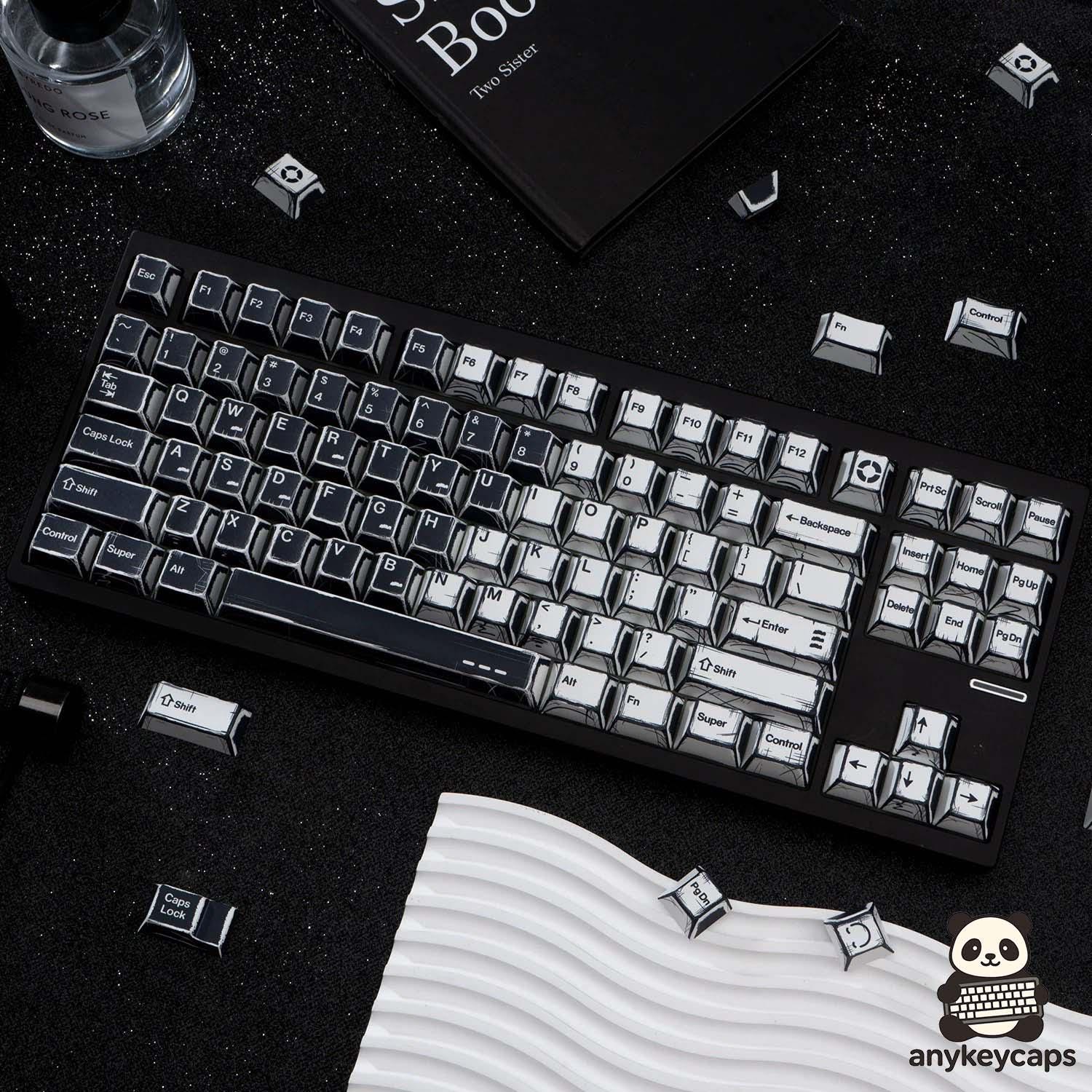 Split Comic Keycap Set – 136 Key PBT Keycaps, Black & White Dual-tone ...