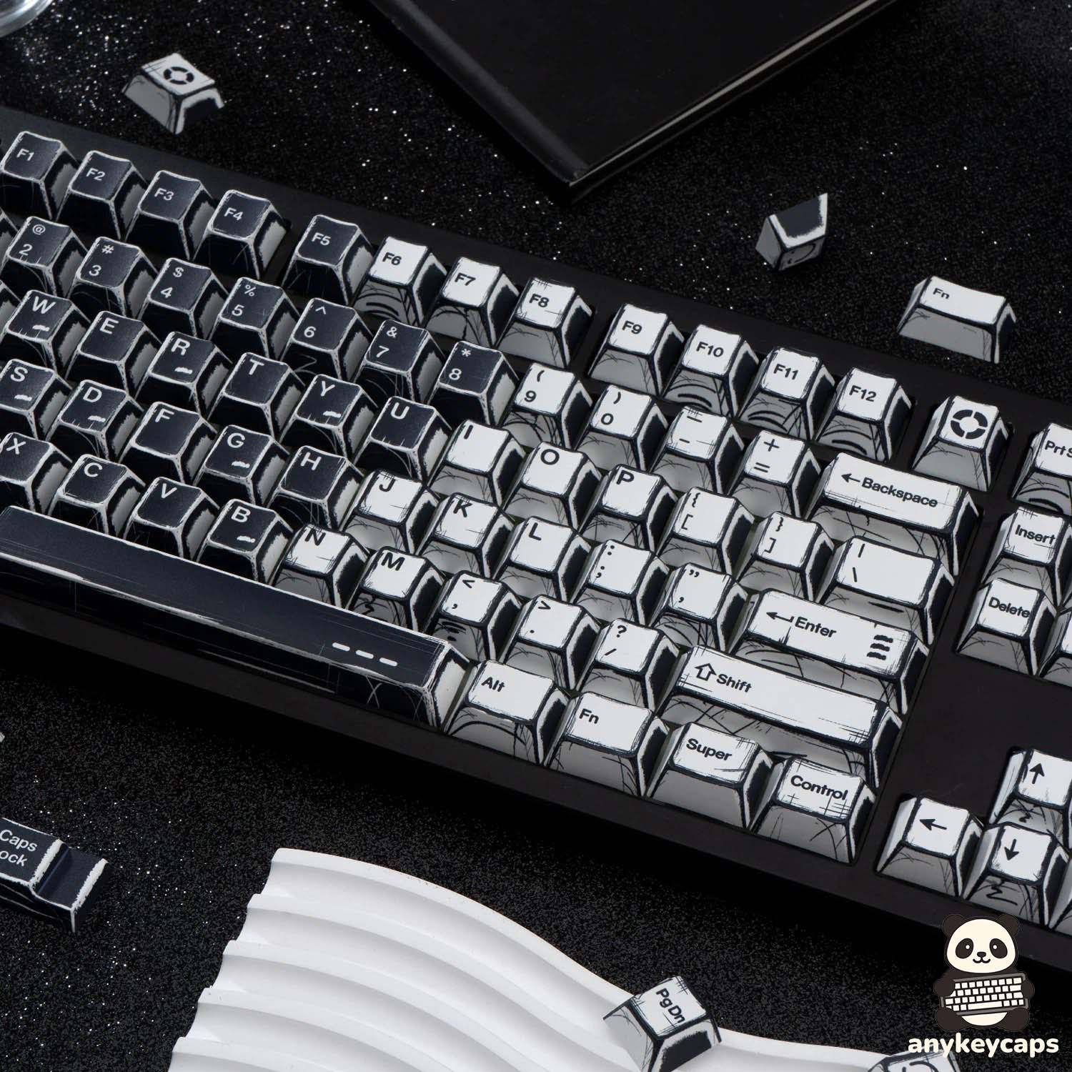 Split Comic Keycap Set – 136 Key PBT Keycaps, Black & White Dual-tone ...