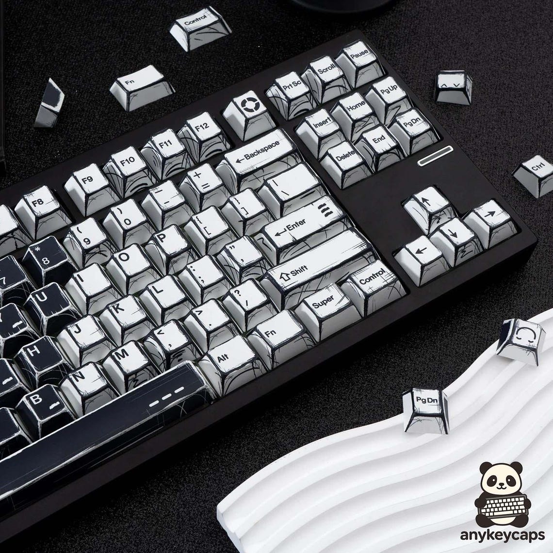 Split Comic Keycap Set – 136 Key PBT Keycaps, Black & White Dual-tone ...