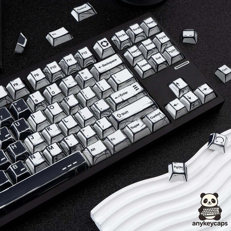 Split Comic Keycap Set – 136 Key PBT Keycaps, Black & White Dual-tone ...