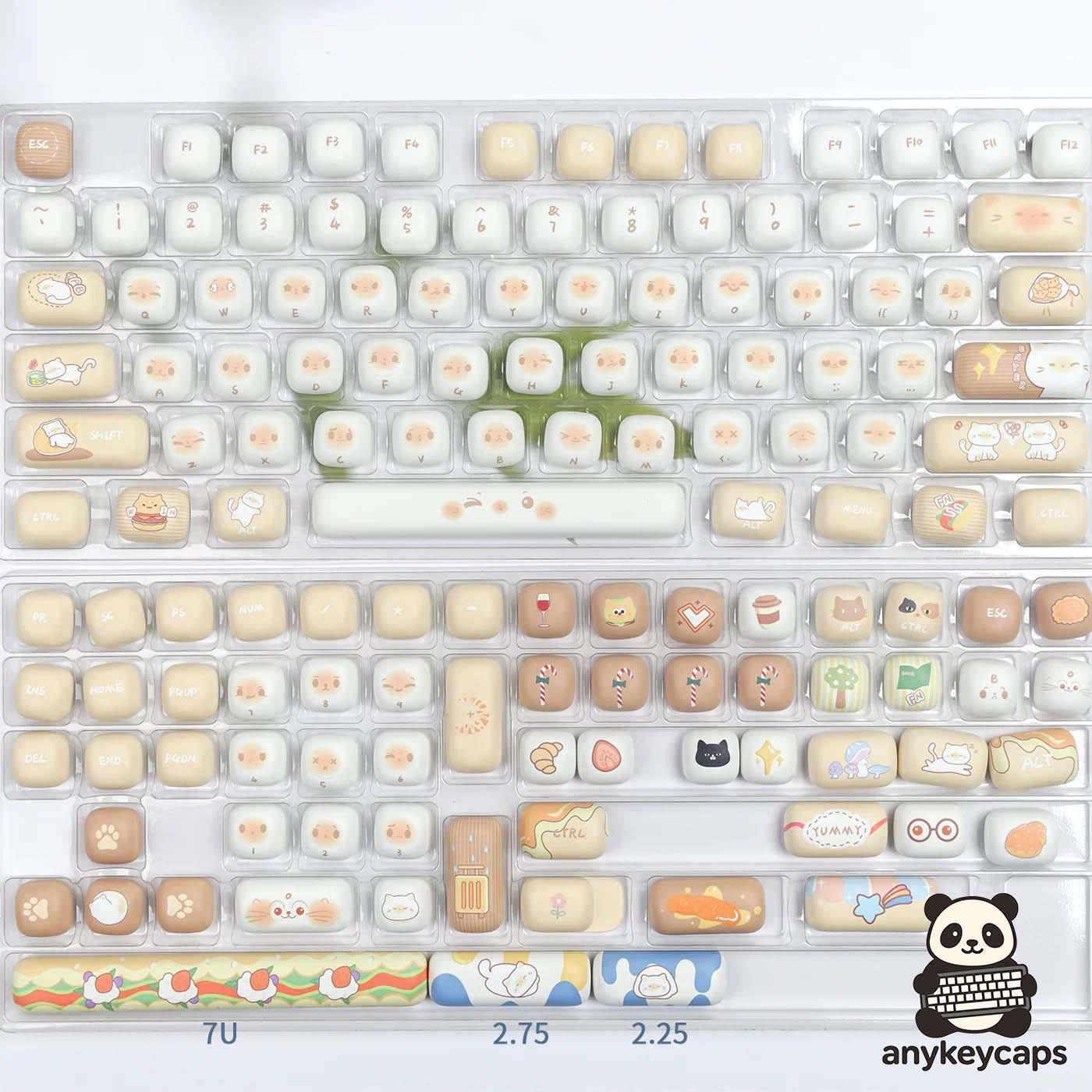 Cute Cat Bread Bakery Keycaps Set – 136 Keys, MOG Profile, Dye ...