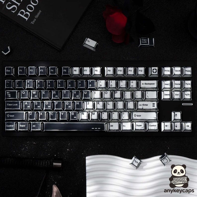 Split Comic Keycap Set – 136 Key PBT Keycaps, Black & White Dual-tone ...