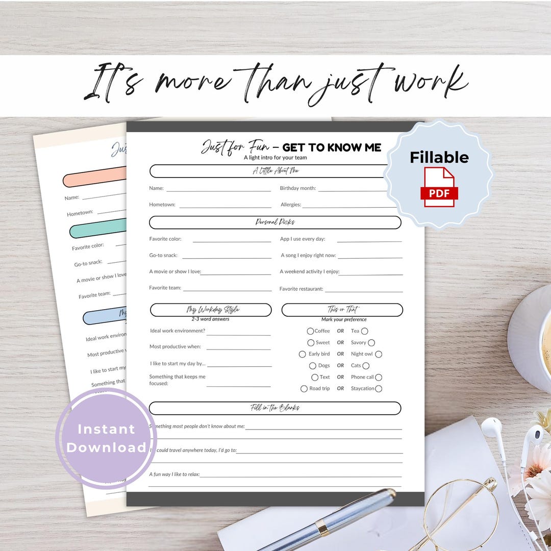 Coworker Questions Form Team Bonding Printable Employee Icebreaker Game ...