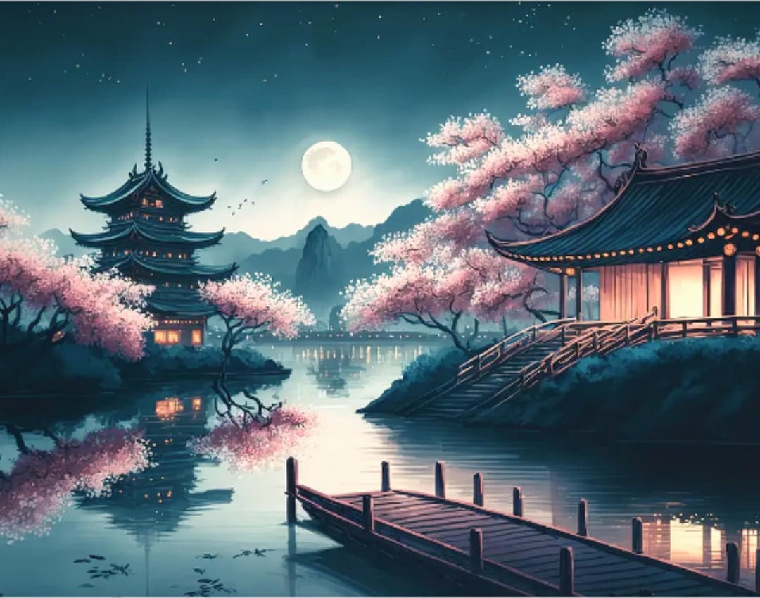 Moonlit Japanese Temple Puzzle-30 to 1000 Piece Puzzle,Jigsaw for ...