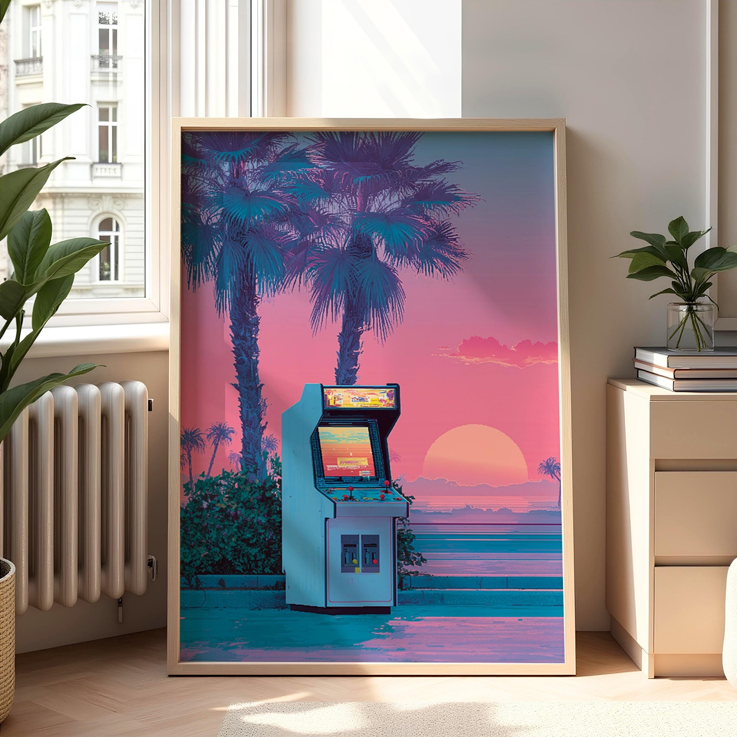 Arcade Sunset Wall Art Print, 90s Vaporwave Aesthetic With Palm Trees ...