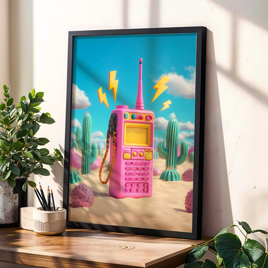 Walkie Talkie Wall Art Printable, Vibrant Pink Desert Toy Decor, Retro ...