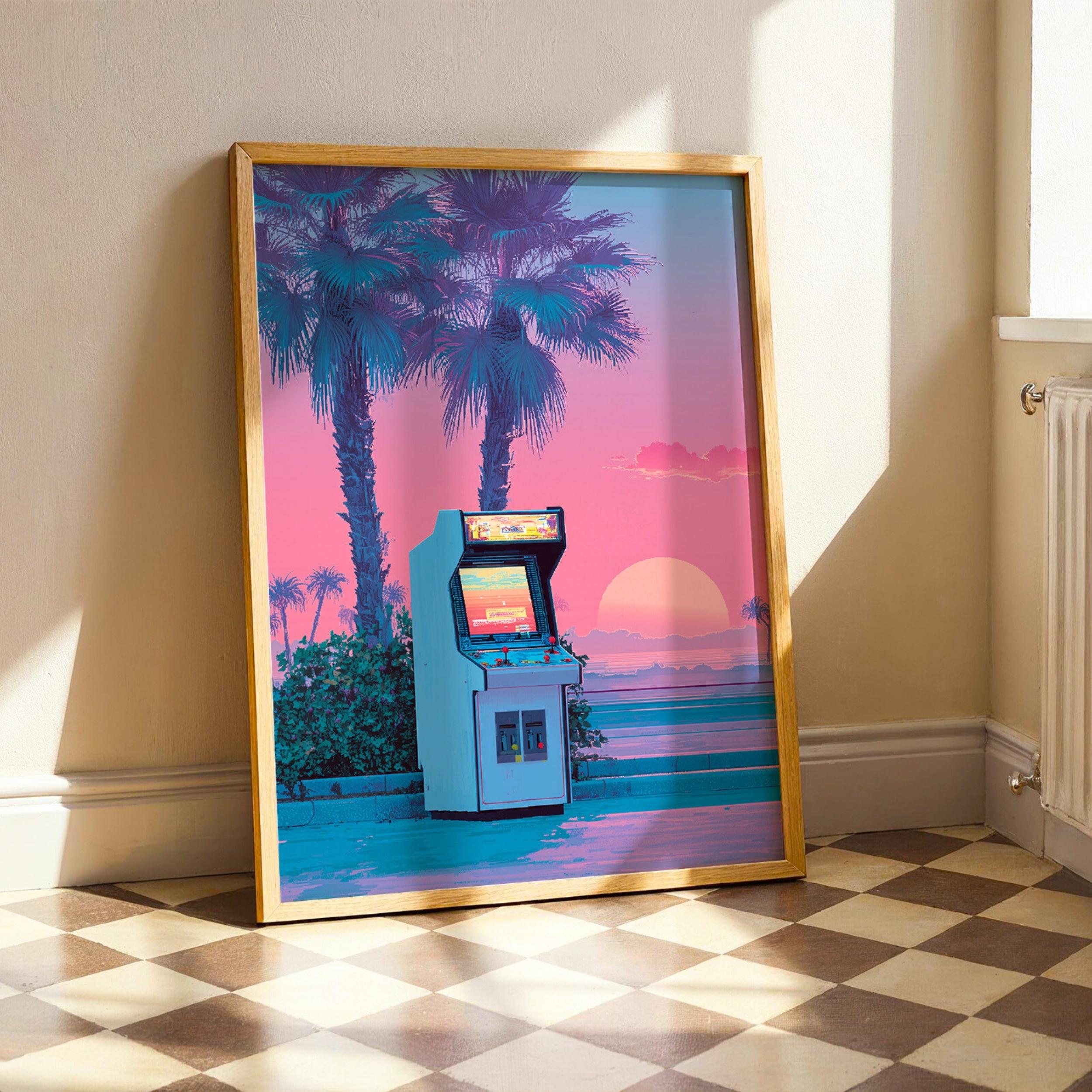 Arcade Sunset Wall Art Print, 90s Vaporwave Aesthetic With Palm Trees ...