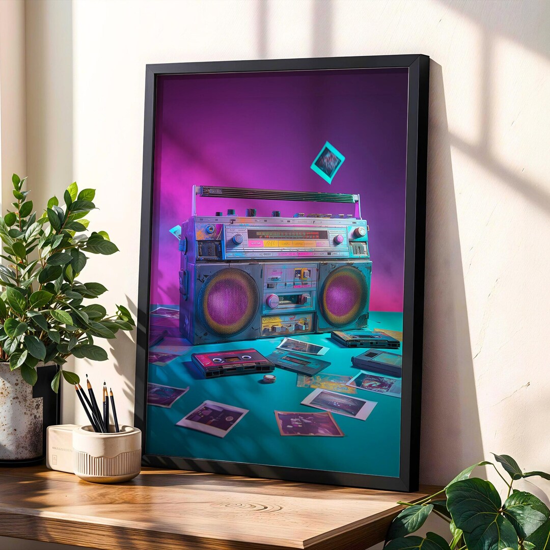 Boombox Wall Art Printable, 80s Music Vibes With Cassette Tapes ...