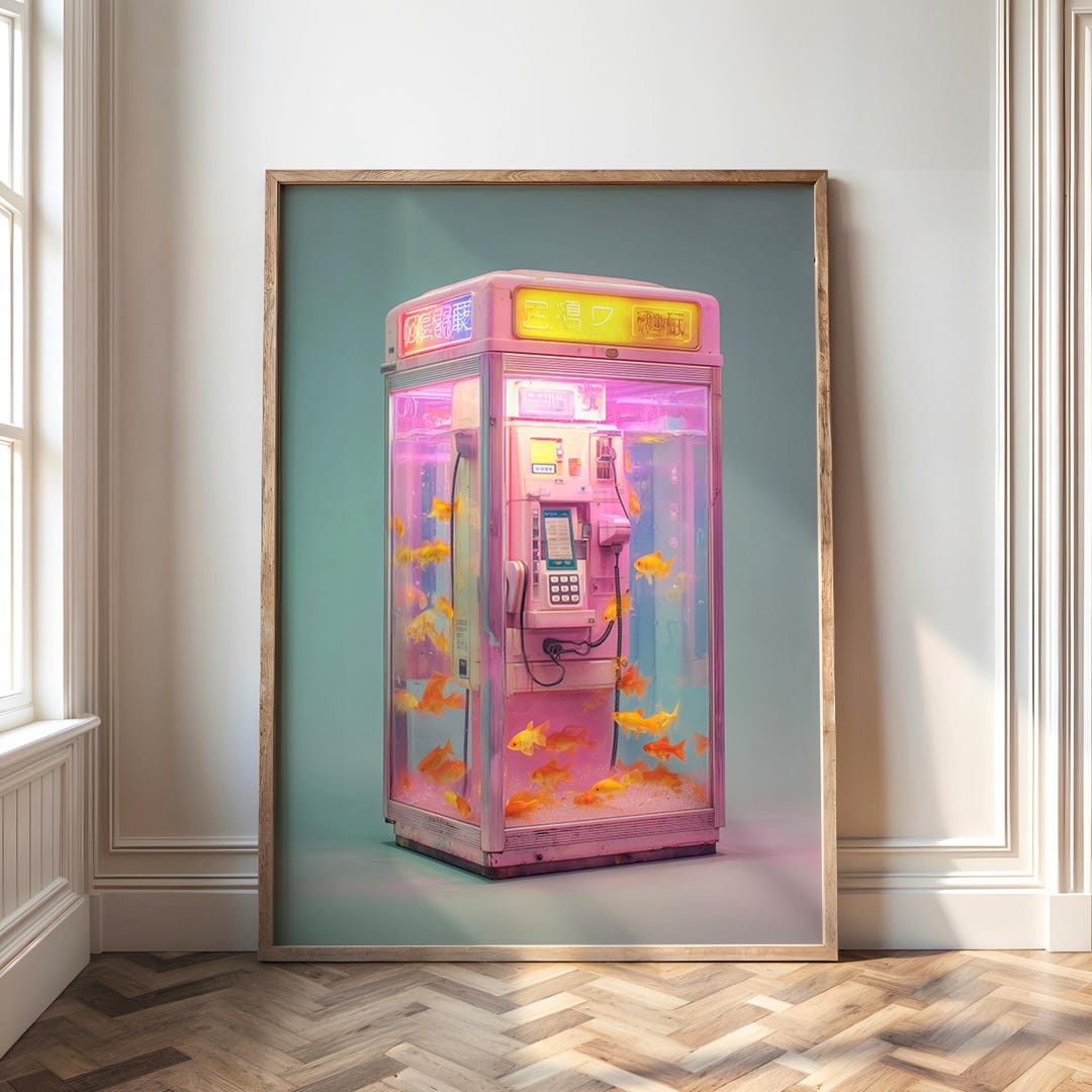 Payphone Aquarium Wall Art Print, Retro Goldfish Aesthetic Decor ...