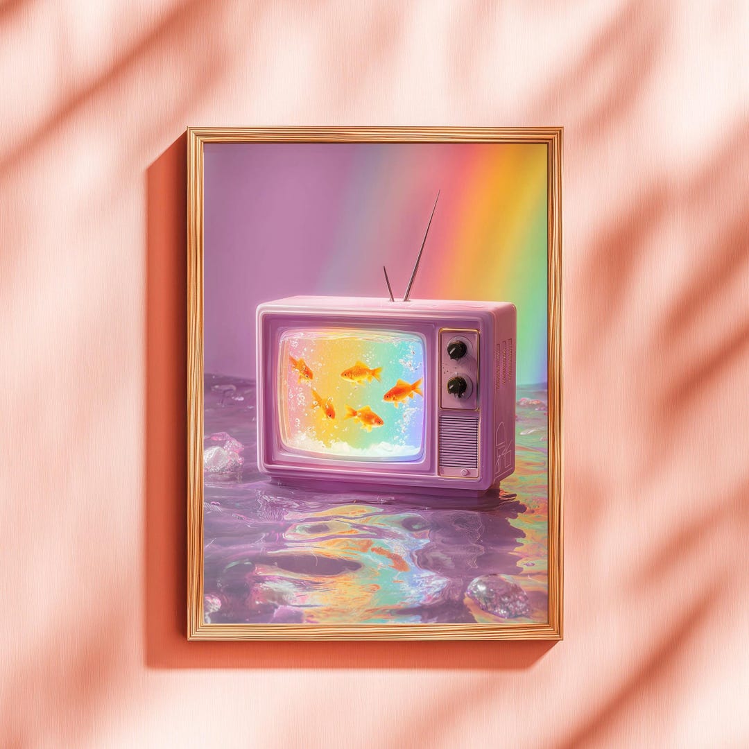 Vintage Pastel TV Aquarium Wall Art – Retro Television With Glowing ...