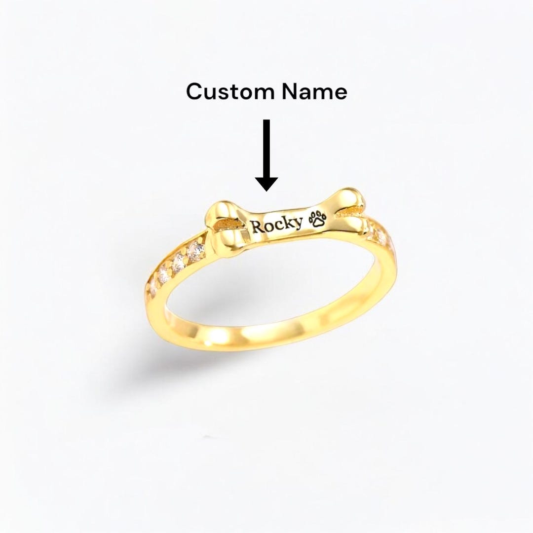 Sterling Silver Customized Personalized Dog Bone Ring • Zircon Stone ...