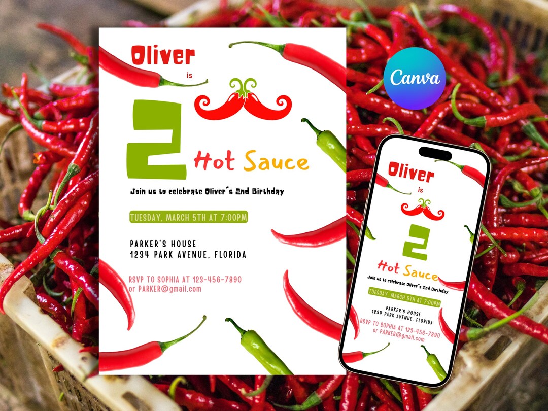 Hot Sauce Birthday Invitation: Spicy Chili Pepper Party (digital Invite ...