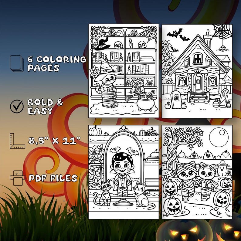 Spooky Hygge Coloring Pages, 6 Cute , Cozy Halloween Pages , Set One ...