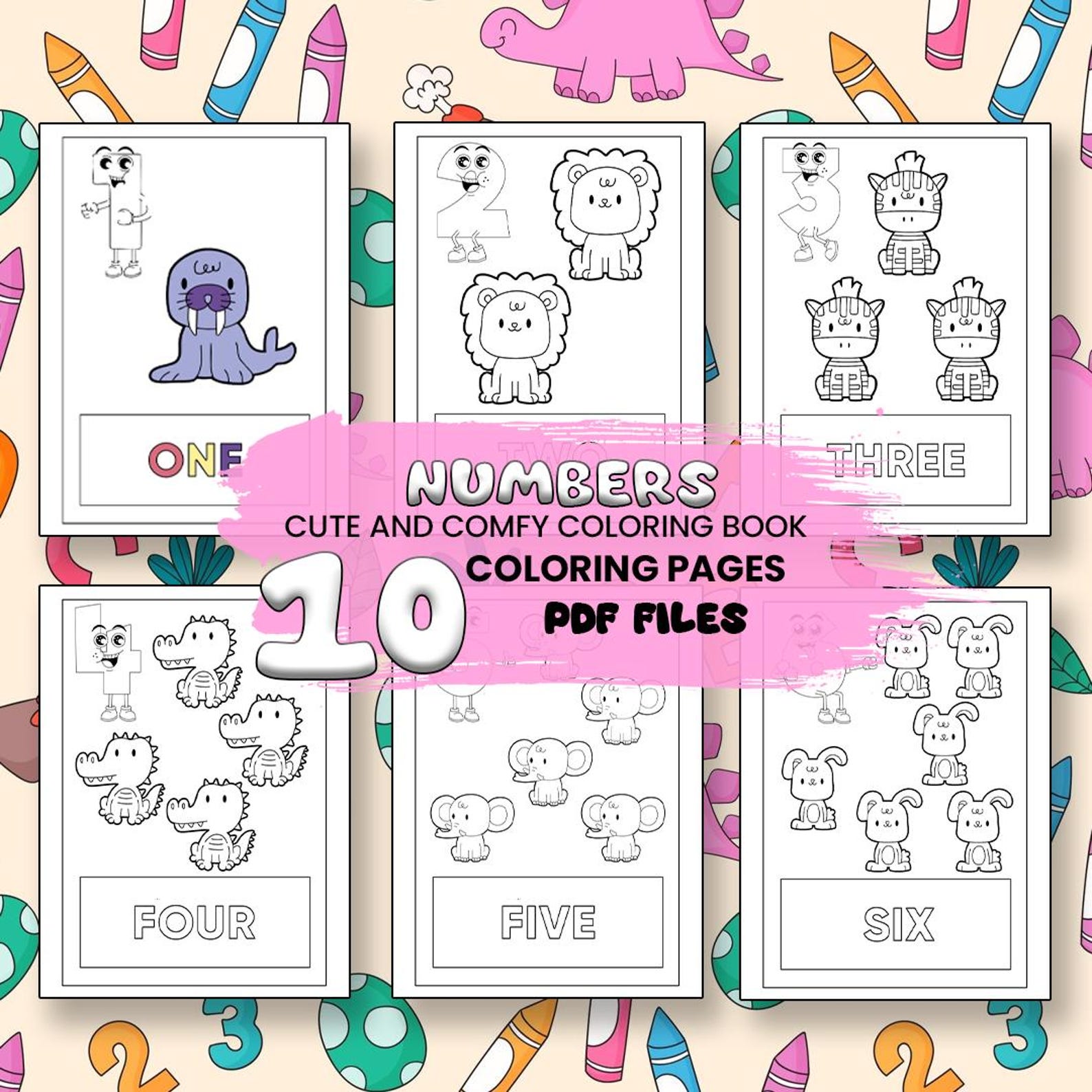 10 Printable Numbers Coloring Pages, Coloring Pages for Kids, Preschool ...