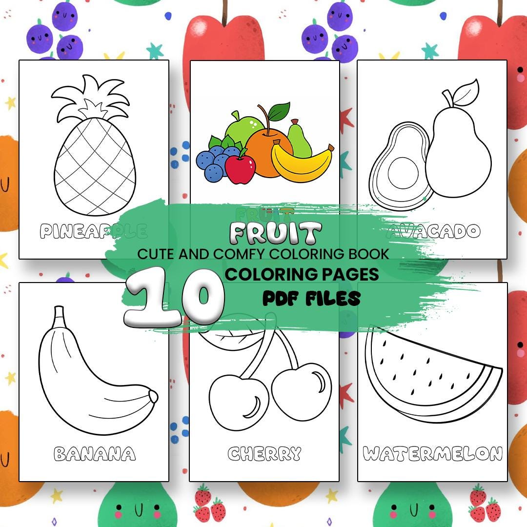 Fruit Coloring Pages, Fruit Coloring Book for Kids, Cute Fruits, Great ...