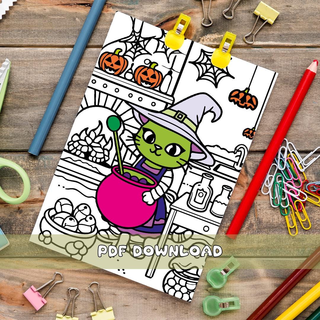 Spooky Hygge Coloring Pages, 6 Cute , Cozy Halloween Pages , Set One ...